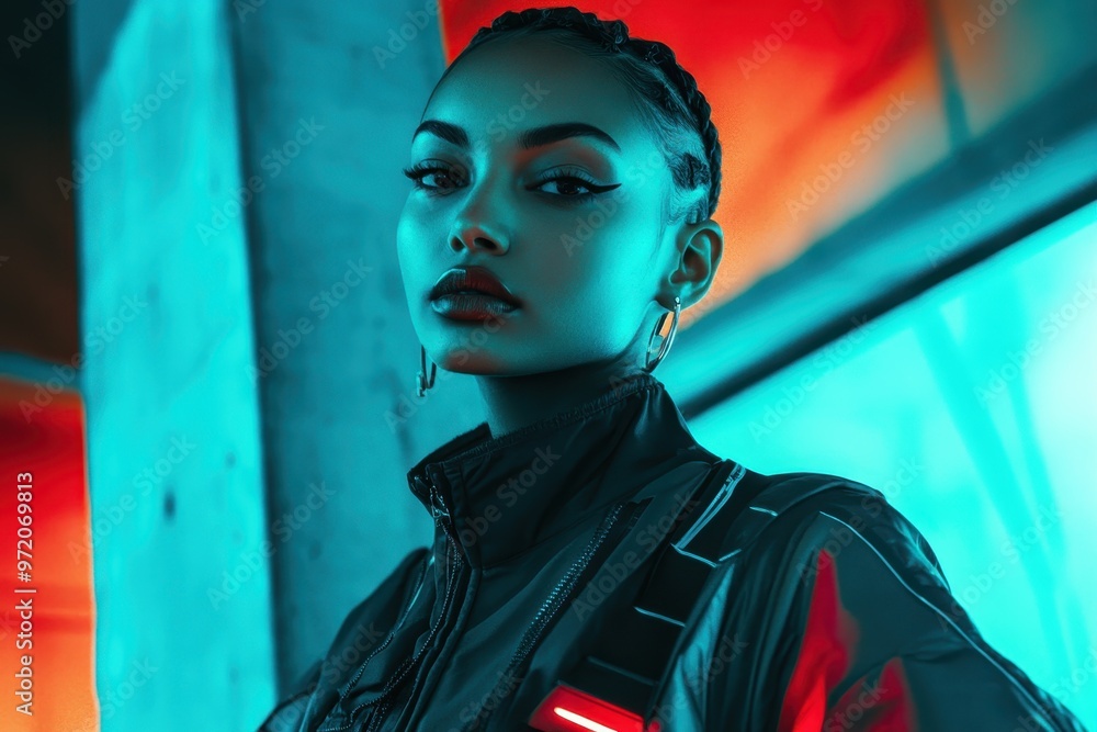 Futuristic Gen Z Style: Young Woman in Eco-Friendly Tech-Infused ...