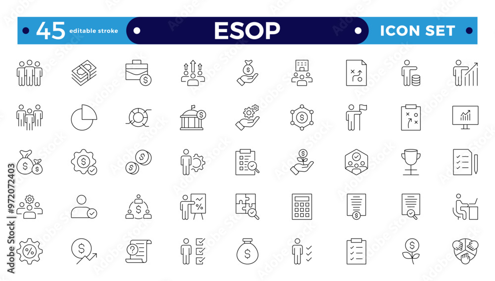 Employee stock ownership plan Outline icon collection. ESOP, benefits ...
