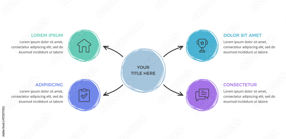 Hand drawn infographic template - diagram, flow chart or mind map, vector eps10 illustration ...