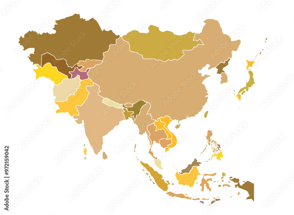 Asia map on white background. All countries in Asia different colors ...
