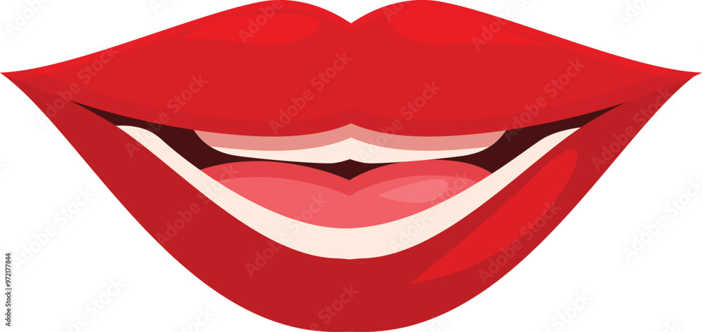 Cartoon red lips showing teeth smiling mouth open vector illustration ...