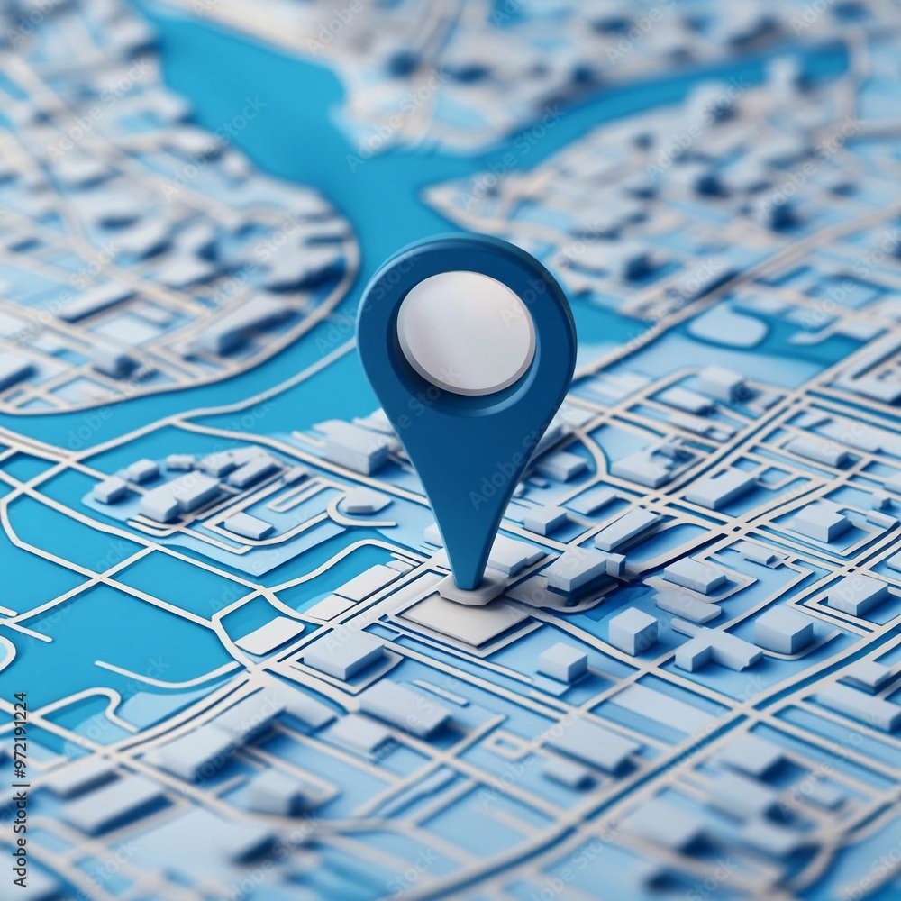 glowing location pins on map with blue light path line from one pin to another, simple dark ...