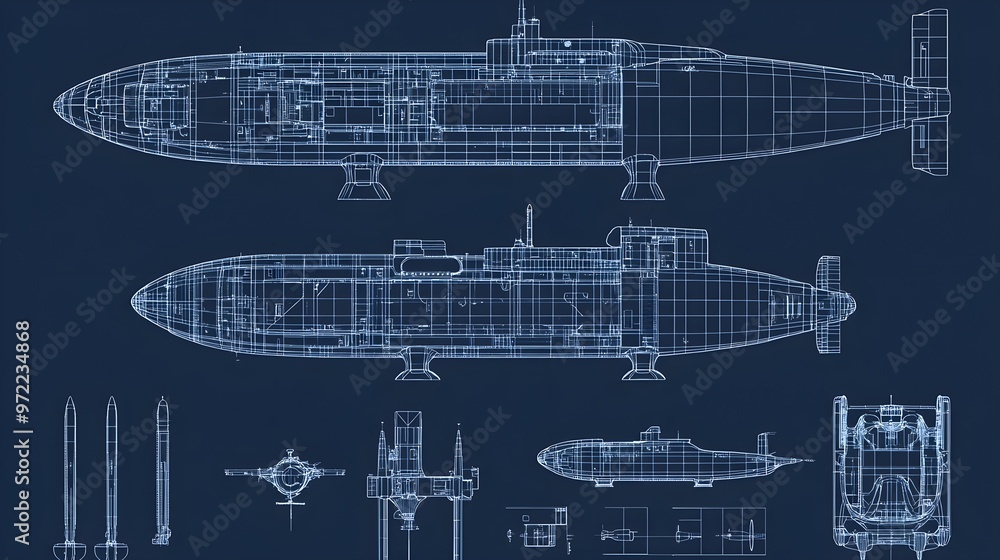 Submarine Blueprint Design - 3D Model, Engineering, Naval Architecture ...