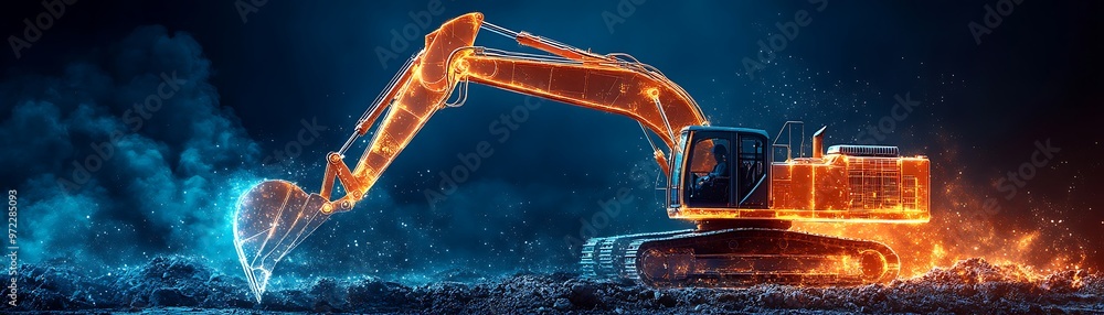 smart blue digital excavator, AI in construction site management ...