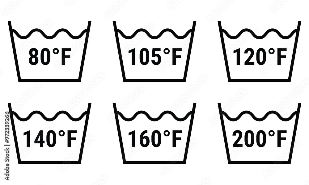 Laundry temperature symbols in Fahrenheit unit. Set of washing ...