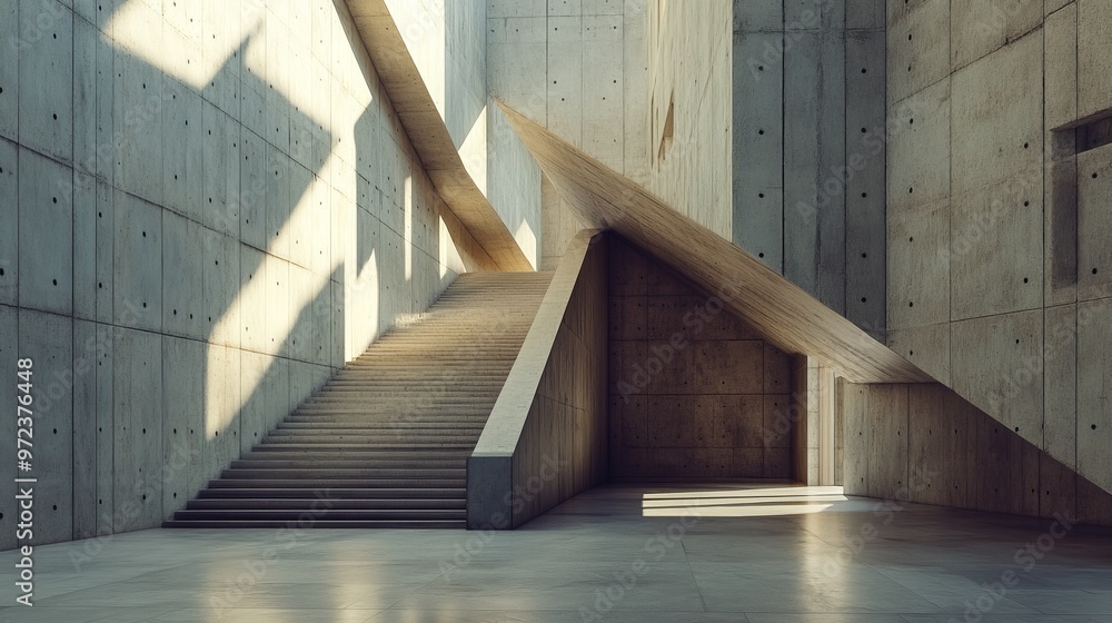 Brutalist art museum with sharp, angular concrete forms and large ...