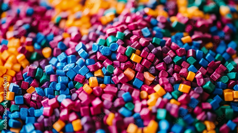 82. Detailed image showcasing a heap of colorful plastic pellets ...