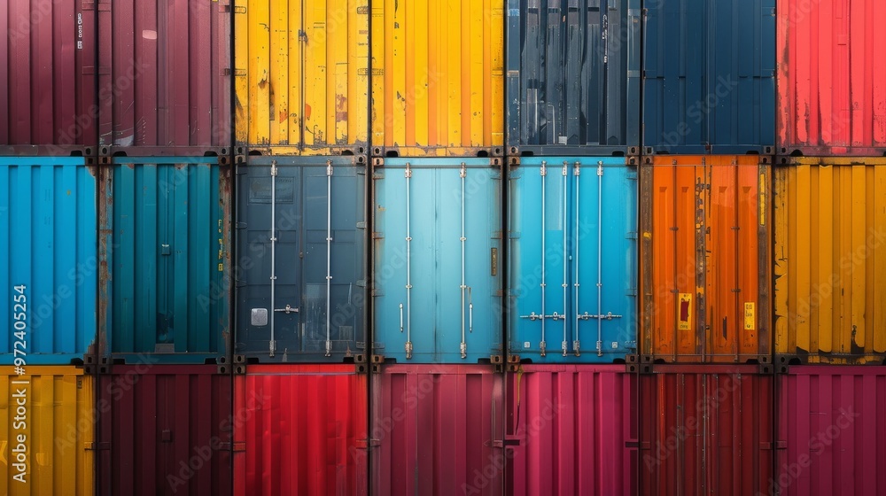 vibrant arrangement of colorful shipping containers in a geometric ...