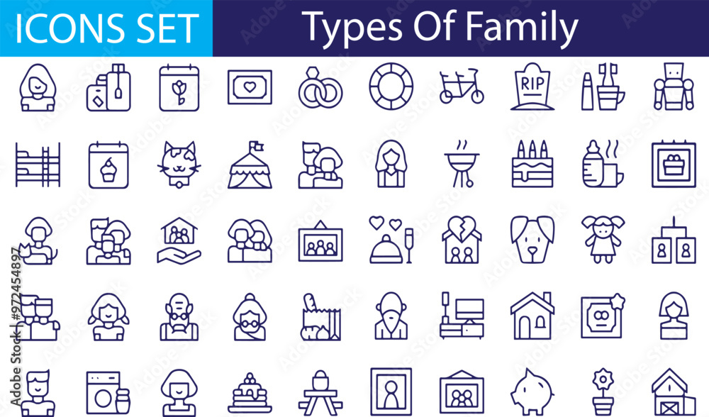 Types of family structures. Thin line icon set. Symbol collection in ...