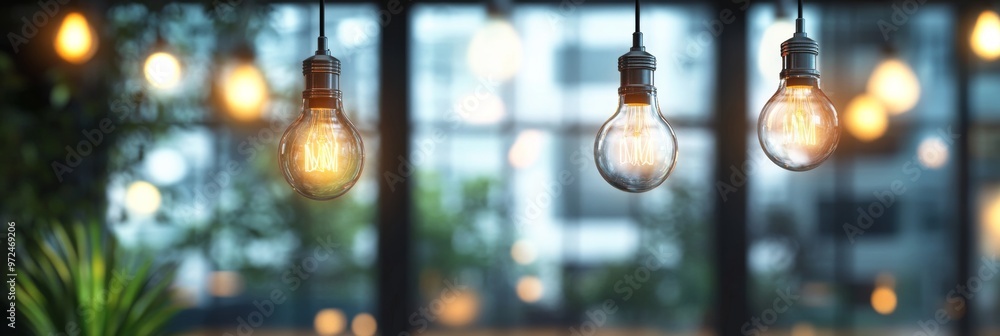 Blurred background of a modern office interior with glass windows and ...