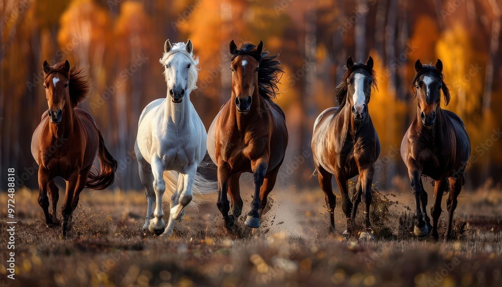 Wild horses running in a field, dynamic and natural, Nature, Earth ...
