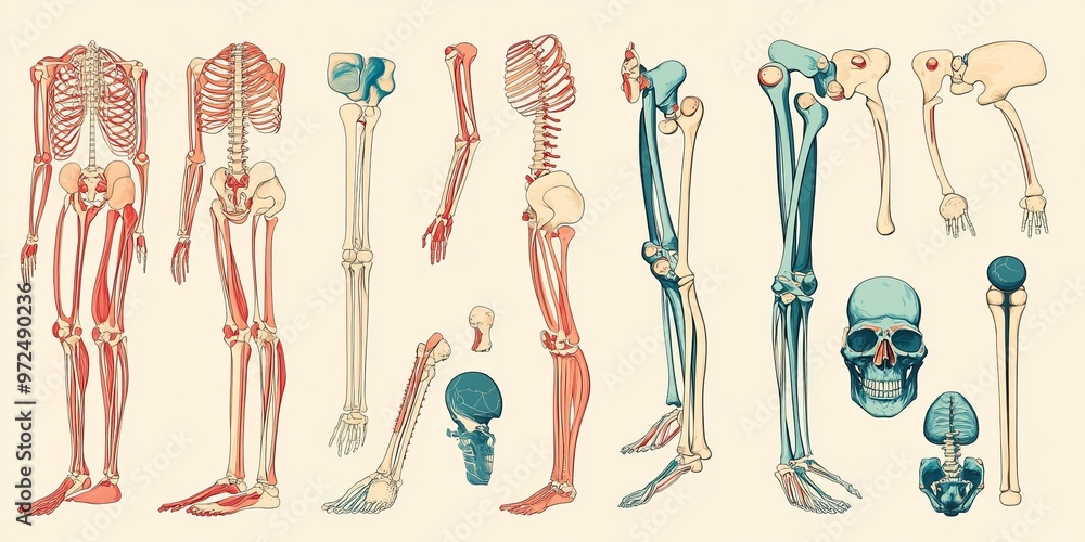 Human skeletal anatomy diagram with labeled bones. Stock Illustration ...