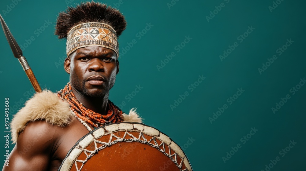 Proud Zulu Warrior with Traditional Shield and Spear Showcasing South ...