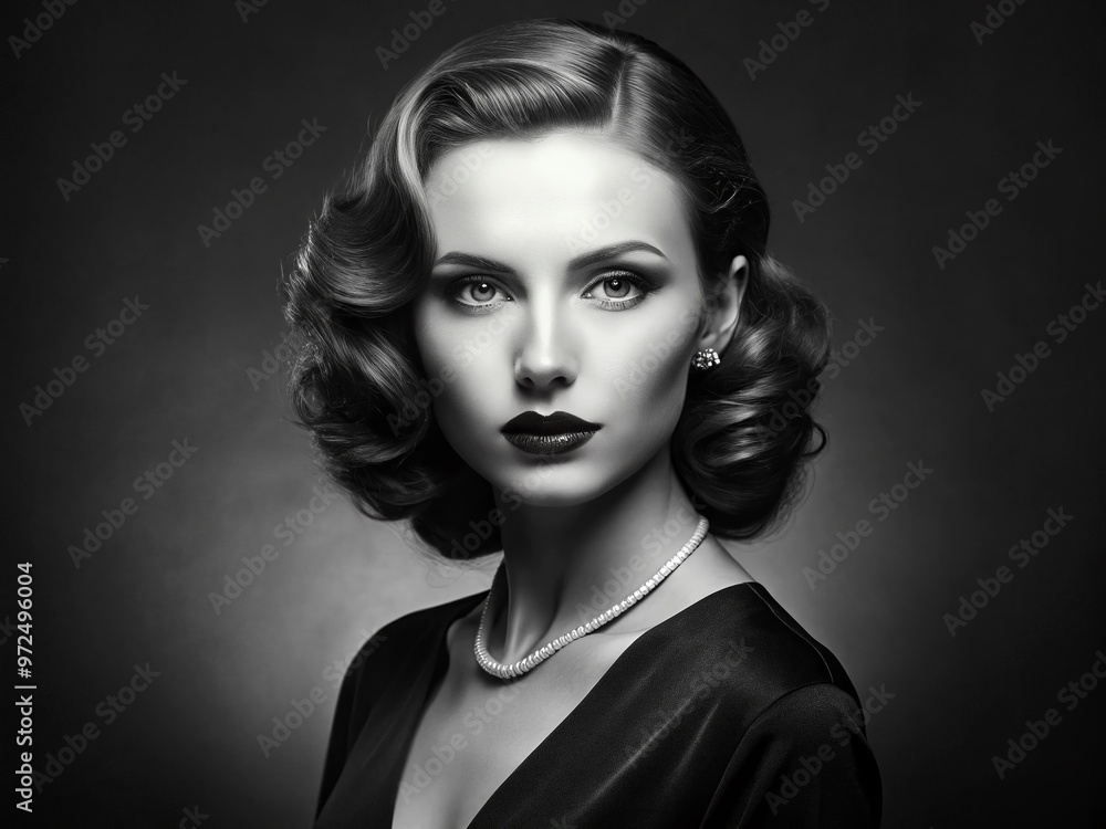 Classic monochrome portrait of a elegant woman with stylish hair ...