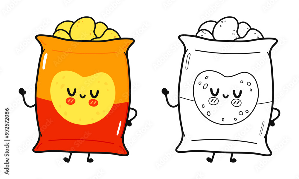 Funny cute happy Chips characters bundle set. Vector hand drawn cartoon ...