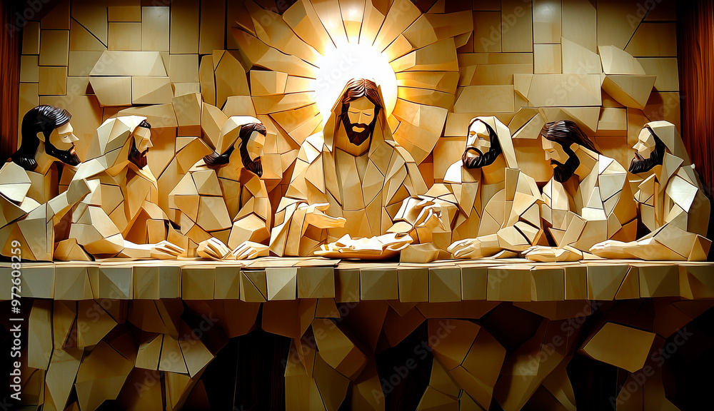 Artistic modern depiction of The Last Supper with Jesus and disciples ...