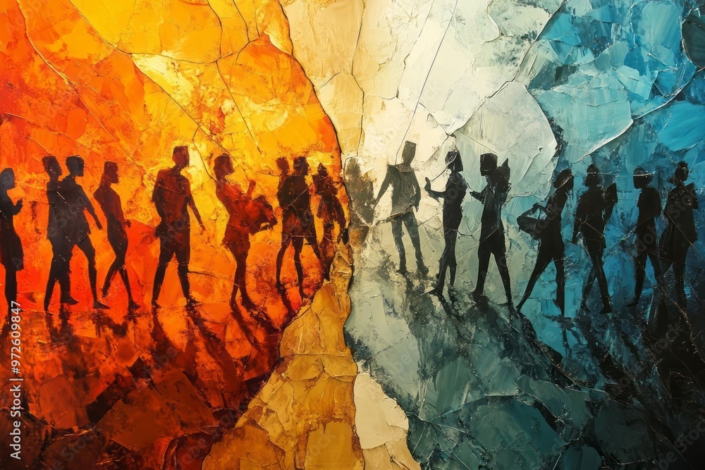 Fractured social gathering, polarized factions, divisive contemporary ...