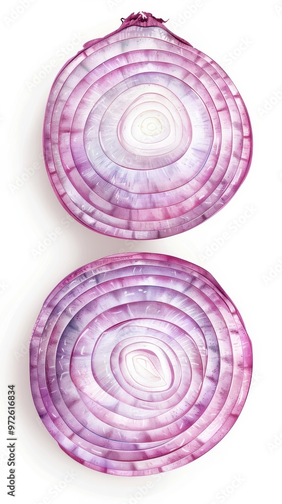 Cross-section of red onions showcasing vibrant layers and texture on a ...