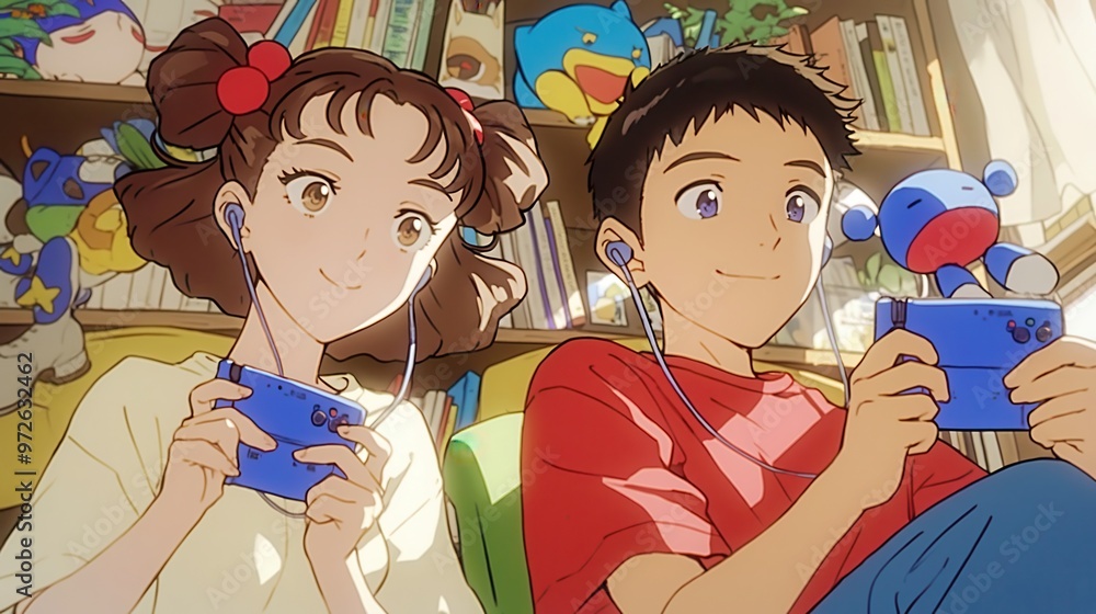 Tamago Adventures, Animated teens joyfully interacting with colorful ...