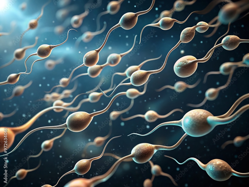 Microscopic illustration of sperm cells in motion, isolated on a ...