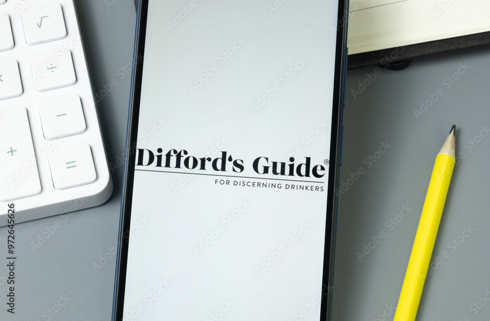 New York, USA - 30 August 2024: Diffords Guide Logo on Phone Screen, Company Icon on Display ...
