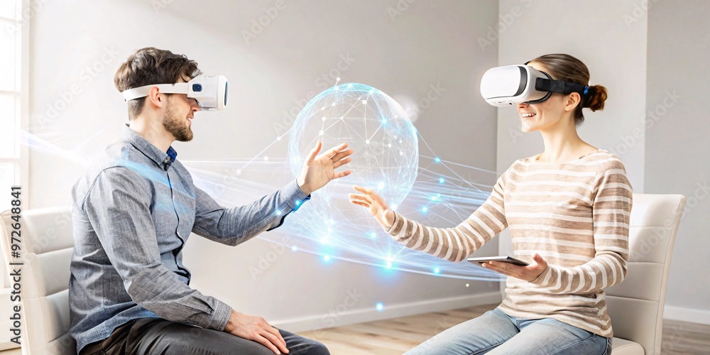 Collaborative VR Experience in a Modern Office Space. Two individuals ...