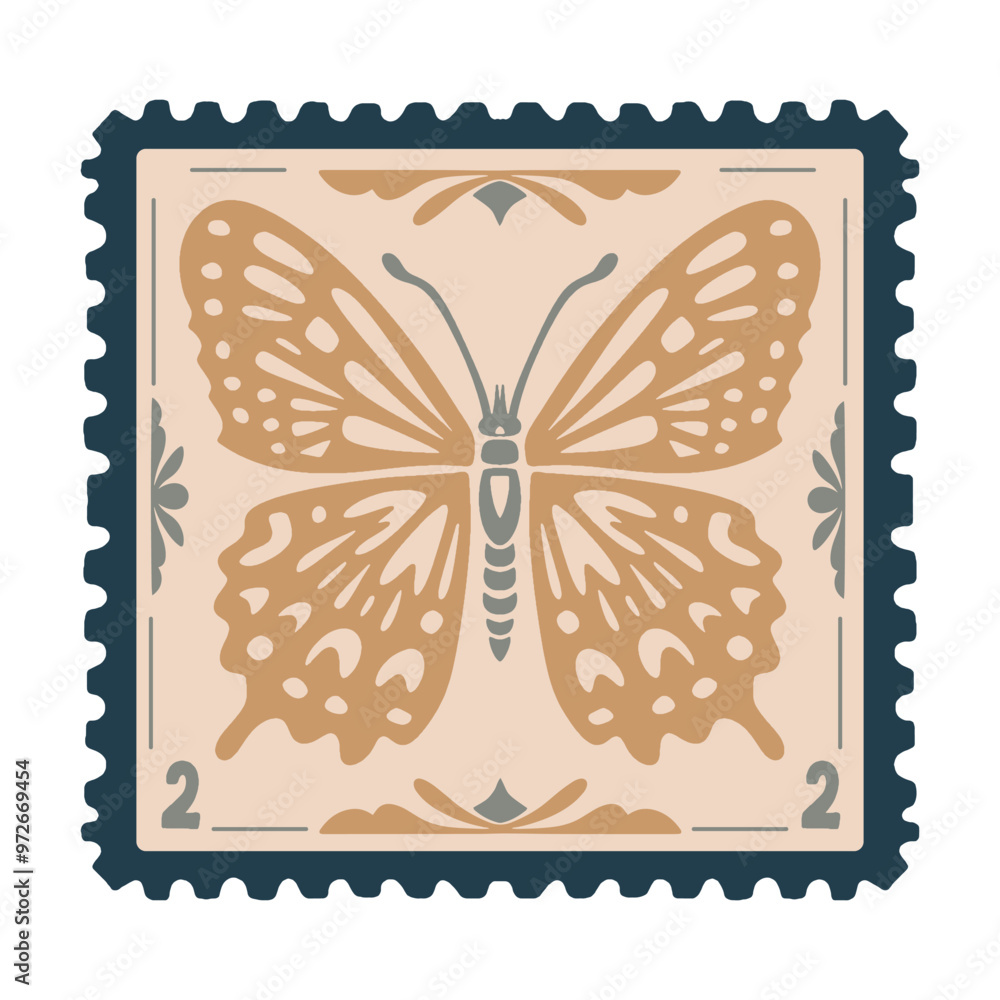 Vintage Butterfly Postage Stamp. Isolated Retro aesthetic Sticker for ...