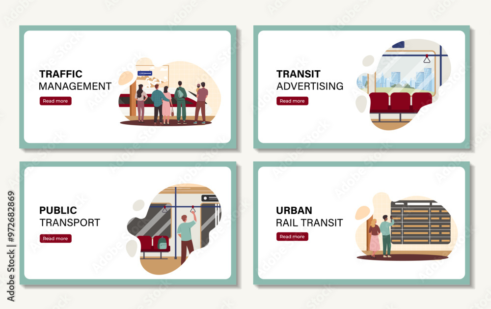 Subway posters set. Traffic management, transit advertising, public ...