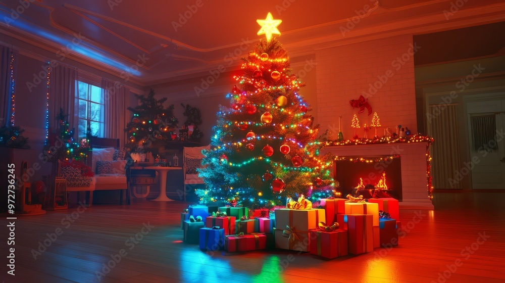 Heatmap of a Christmas tree with presents underneath, warm colors ...