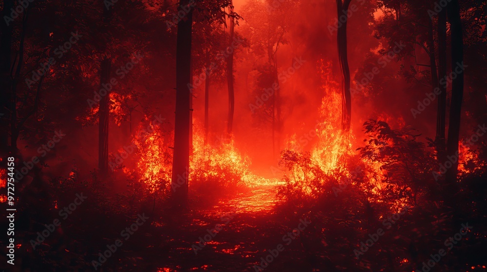 Heatmap of a forest fire's spread, with intense reds and oranges ...