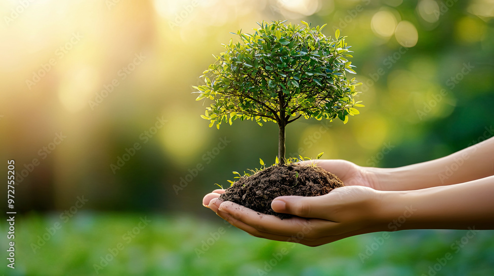 Hands holding tree, World Environment Day, ESG, environmental social ...