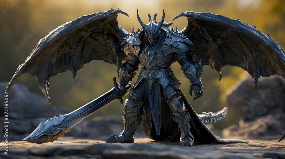 29. **Charming 3D model of a fearsome dragon knight in scaled armor ...