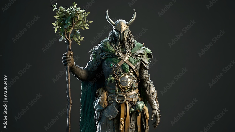 20. **Charming 3D model of a mystical druid warrior with a staff and ...