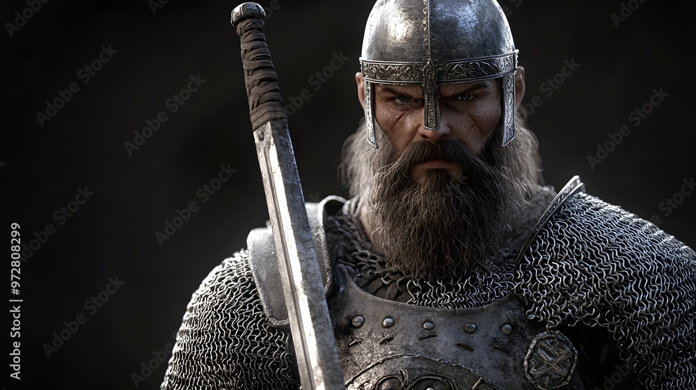 8. **Realistic 3D model of a Celtic warrior with chainmail and a broad ...