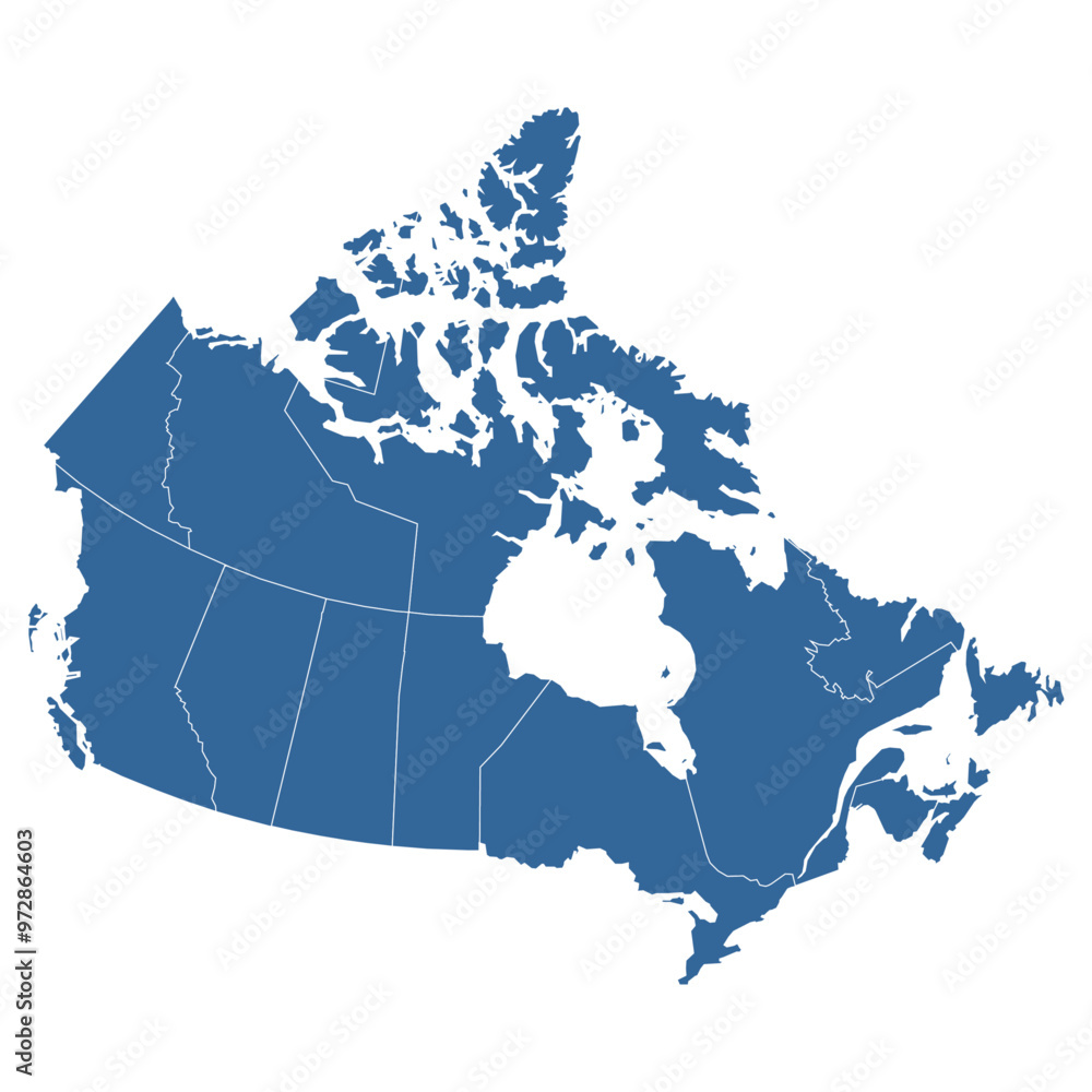 Editable vector outline map of Canada divided into territories and ...
