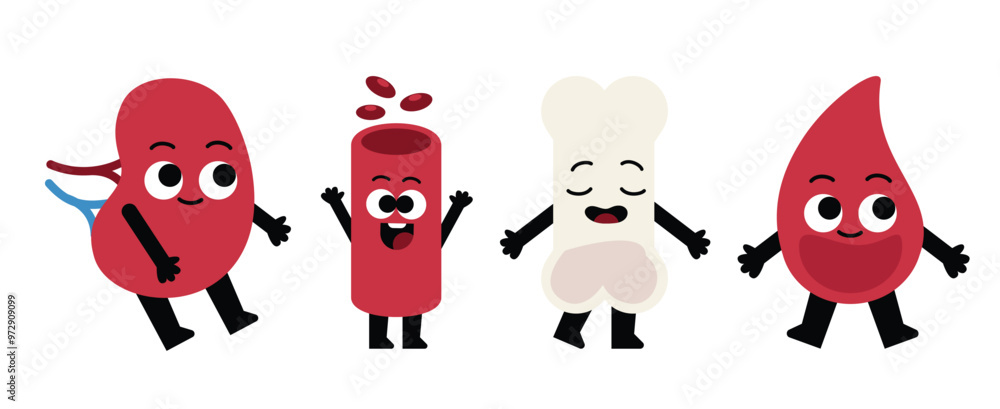 This illustration depicts various human organs as cute, cartoon ...