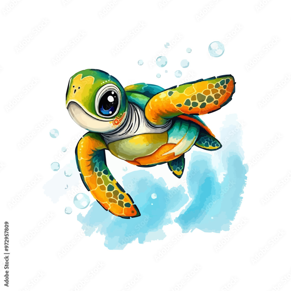watercolor, oil painting style turtle mascot logo. Sea turtle vector ...
