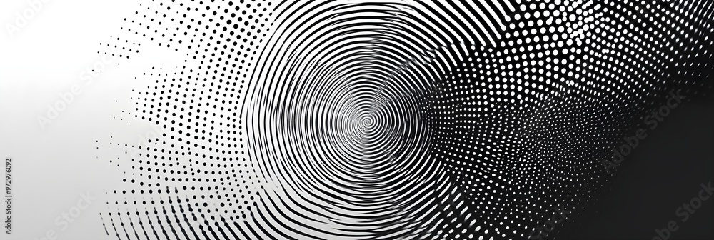 Radial halftone gradient background. Dotted concentric texture with ...