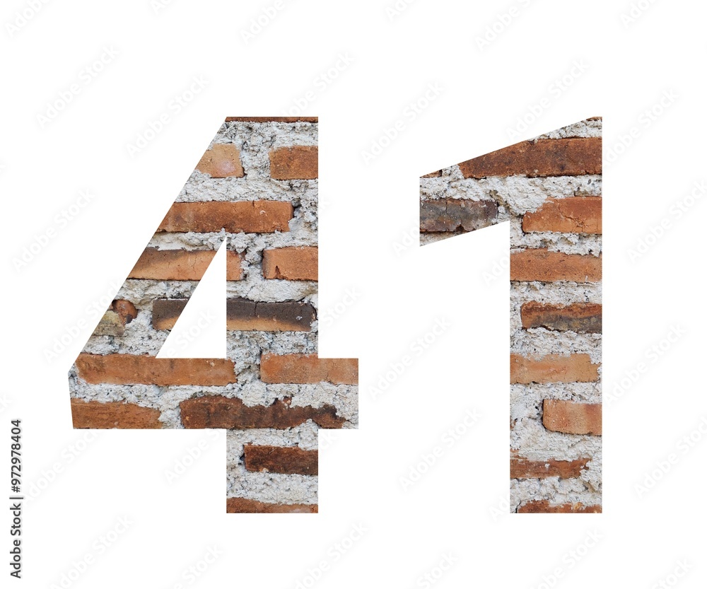 A high-resolution photograph of the number 41 formed from an old red ...