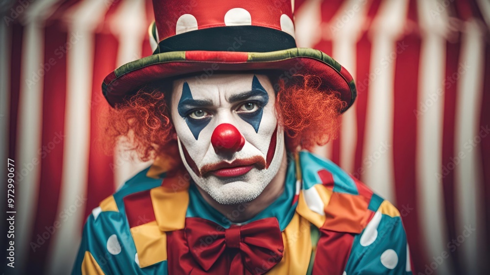 Funny sad clown with white make up face. Carnival mime artist ...