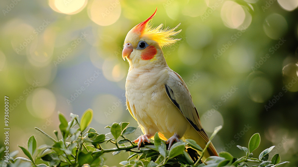 A cockatiel exploring new spaces in its enclosure, captured from a low ...