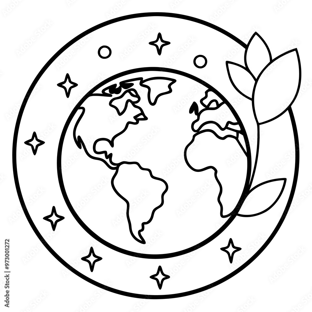earth day outline coloring book page line art drawing Stock Vector ...