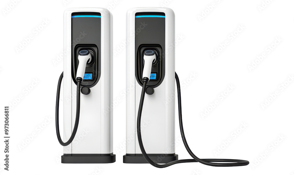 Two electric vehicle charging stations with modern design for efficient ...