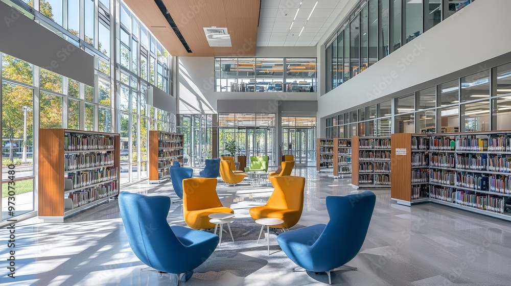 A modern library with an innovative design features open, flexible ...