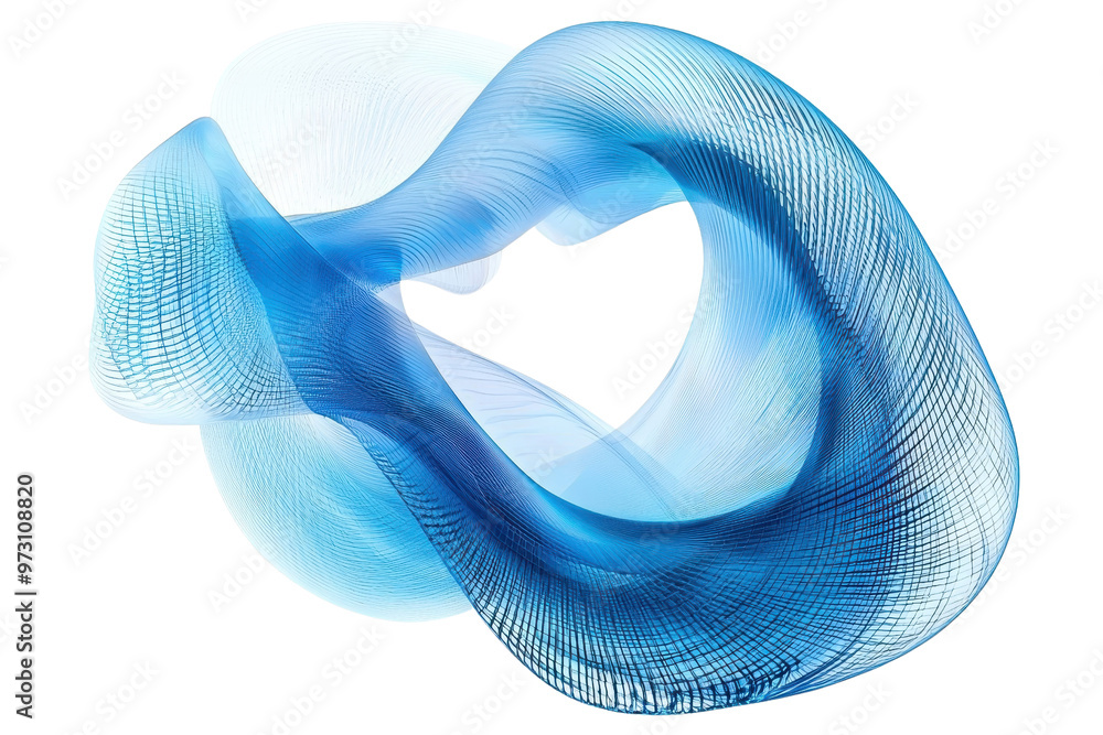 Abstract blue wavy shape, digitally generated on transparent background ...