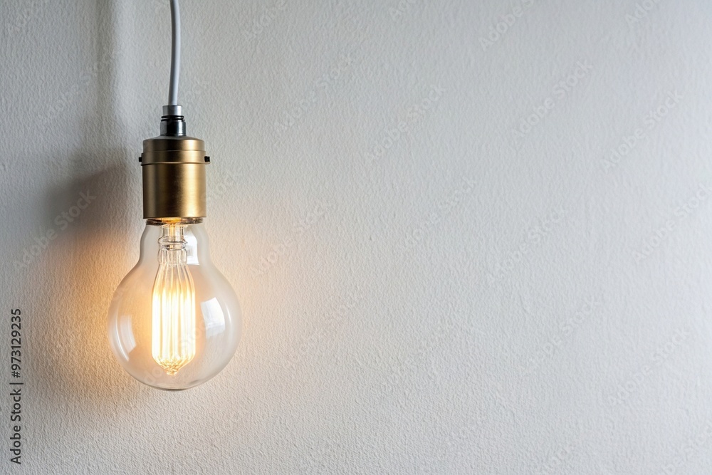 Bulb hanging on white wall with soft lighting, home, interior, light ...