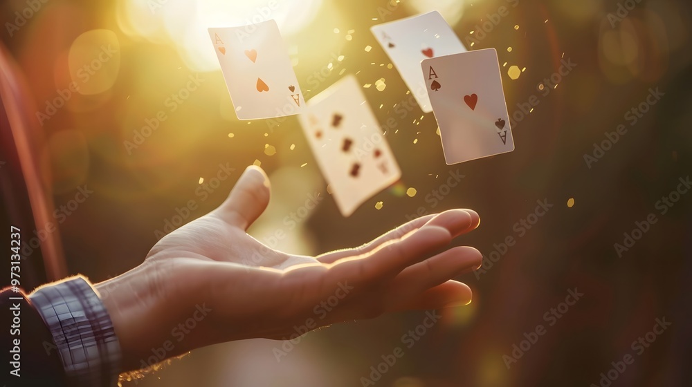 Card Trick in Action: A magician's hand performing a card trick, with ...
