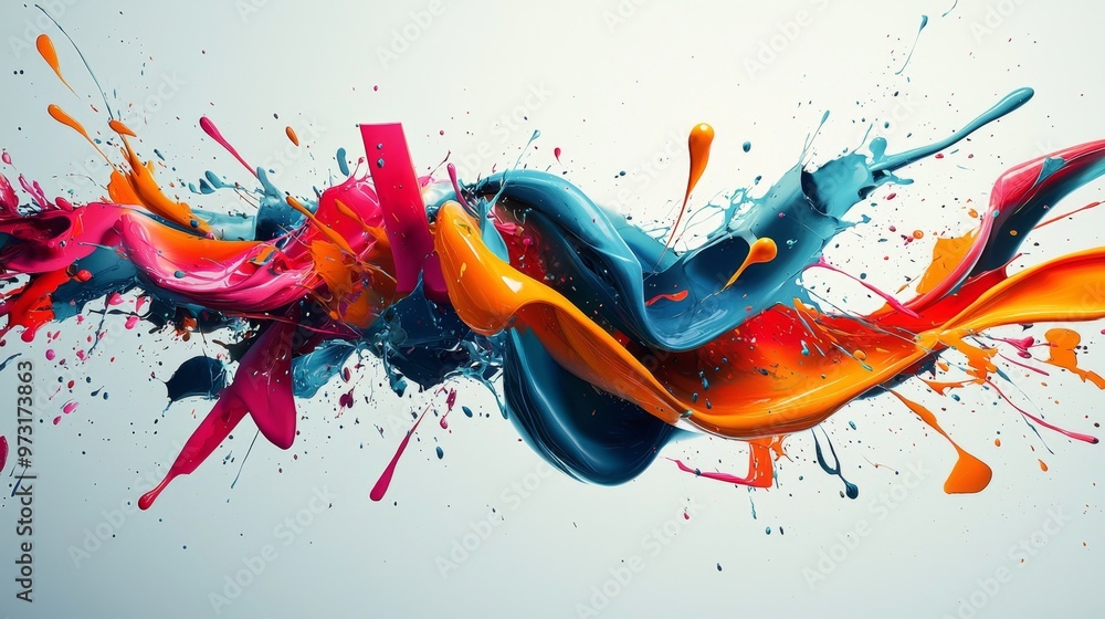 A 3D typography piece with letters formed from liquid paint, splashing ...