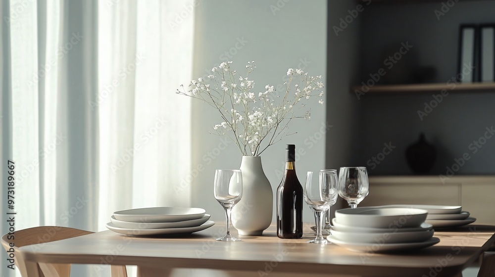 Modern dining table setup with balsamic vinegar as the only condiment ...