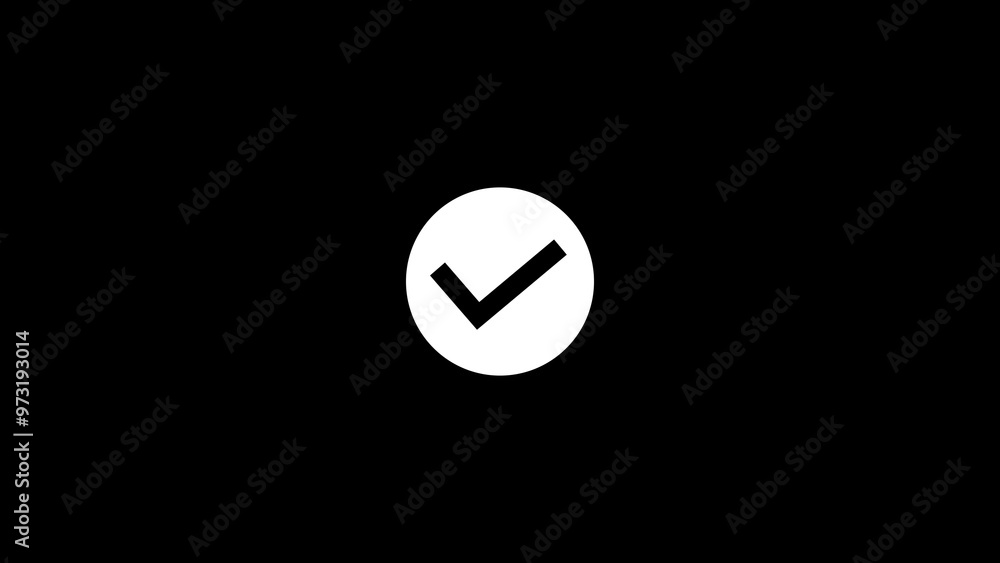Check mark symbol isolated on black background, tick icon or correct ...